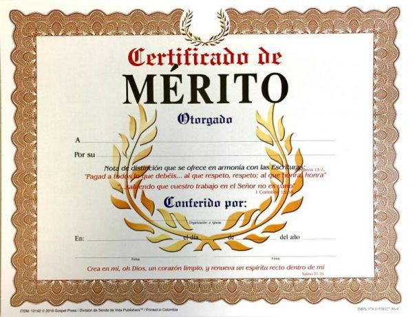 CERTIFICADO DE MERITO - Distribuidora Pan de Vida
